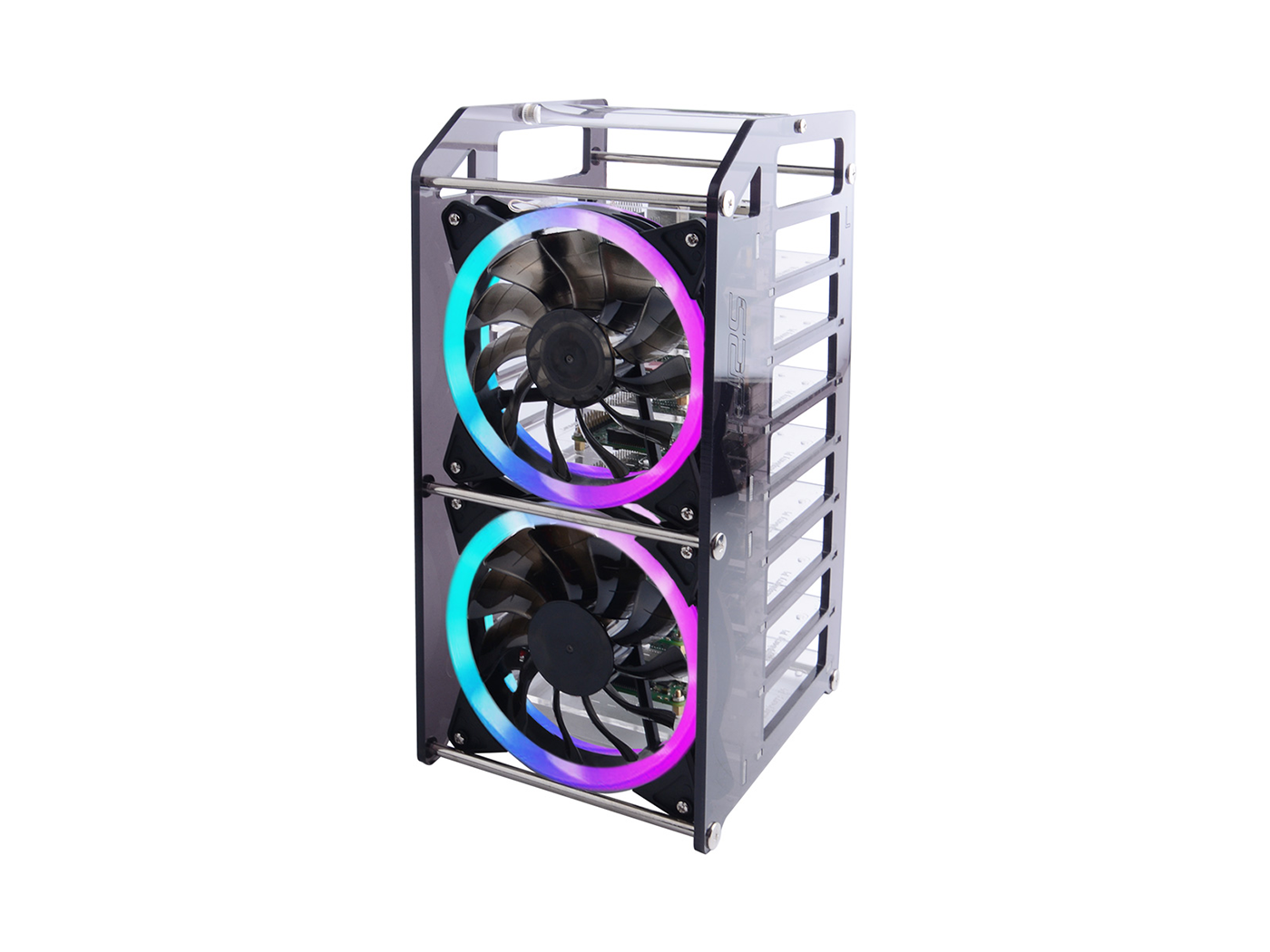 Rack Tower Pro for Raspberry Pi & Jetson Nano - 8-layer acrylic case with RGB fan for cluster ...